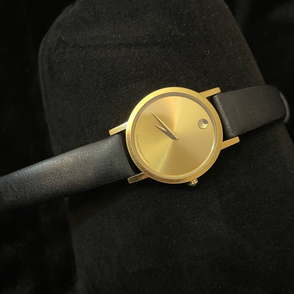 Movado | Accessories | Movado Gold Face Museum Watch With Black Leather ...